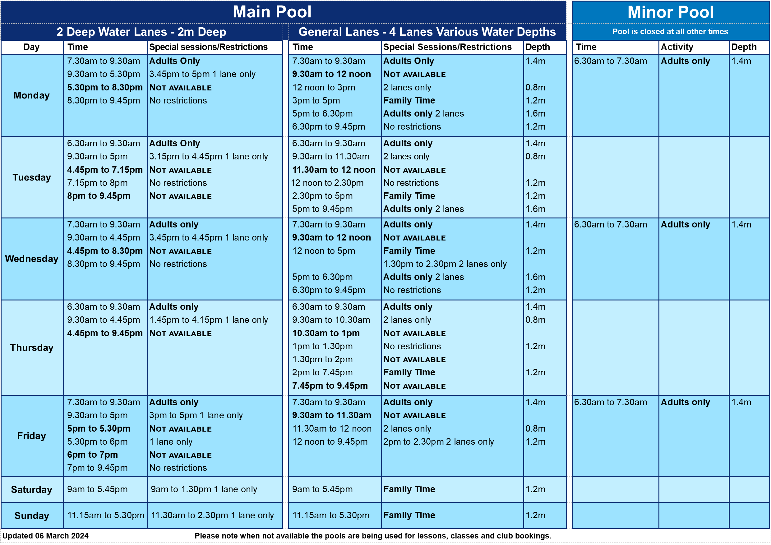 Timetables | AND Leisure
